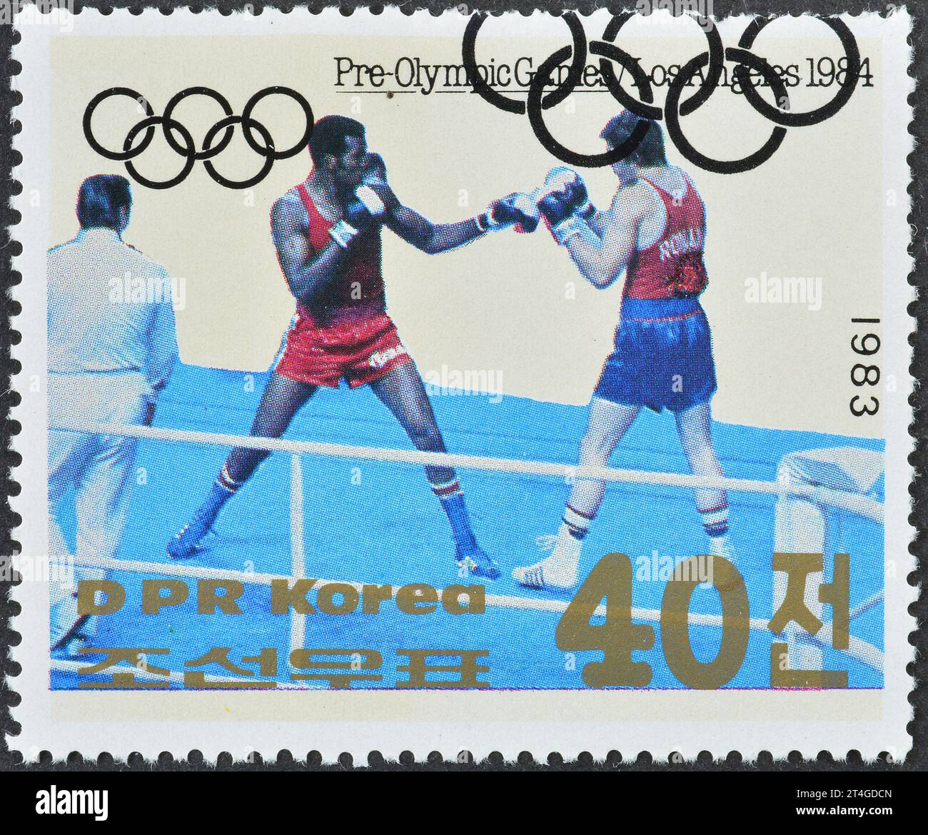 Cancelled postage stamp printed by North Korea, that shows Boxing ...