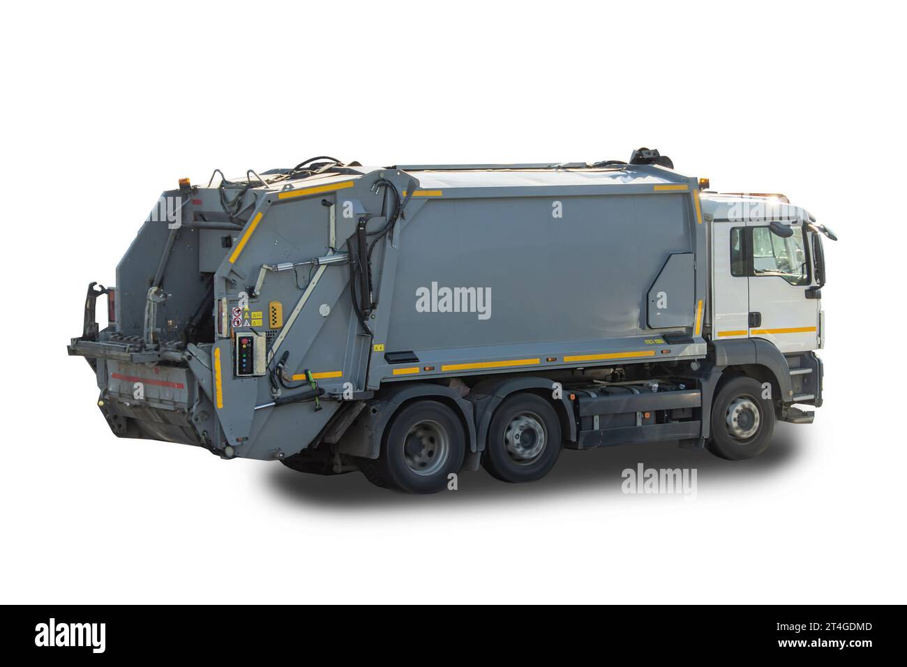 Garbage trucks into waste emptying containers for waste disposal ...