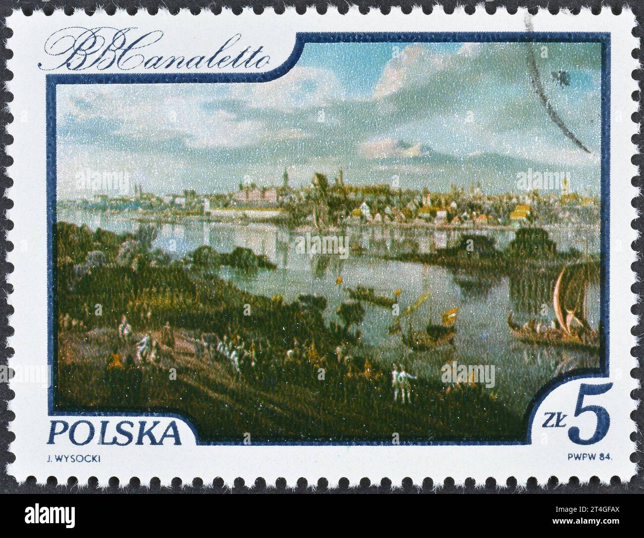 Cancelled postage stamp printed by Poland, that shows painting View of ...