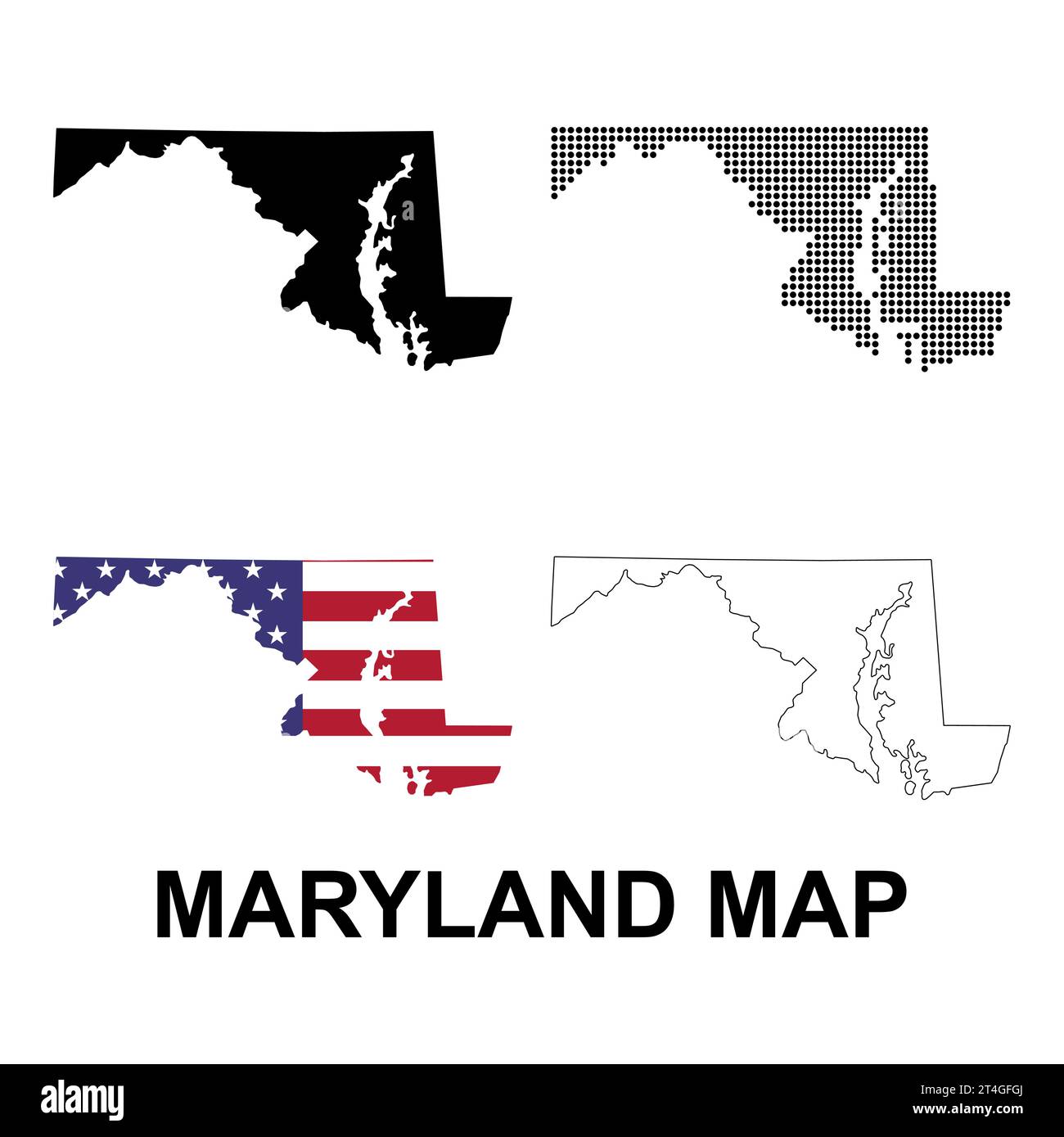 Set of Maryland map, united states of america. Flat concept icon vector ...