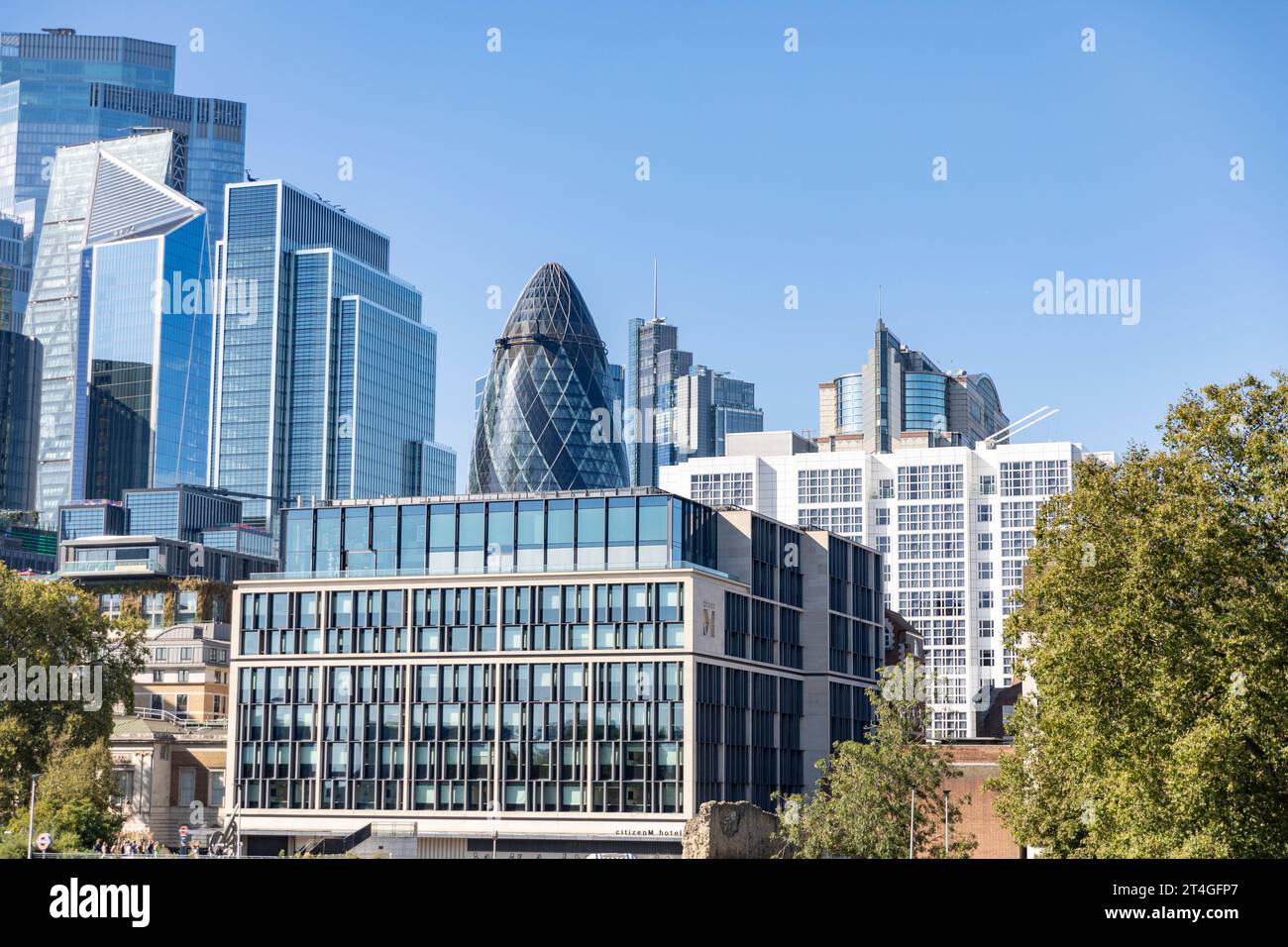 City of London skyline and corporate office buildings, with the Gherkin ...