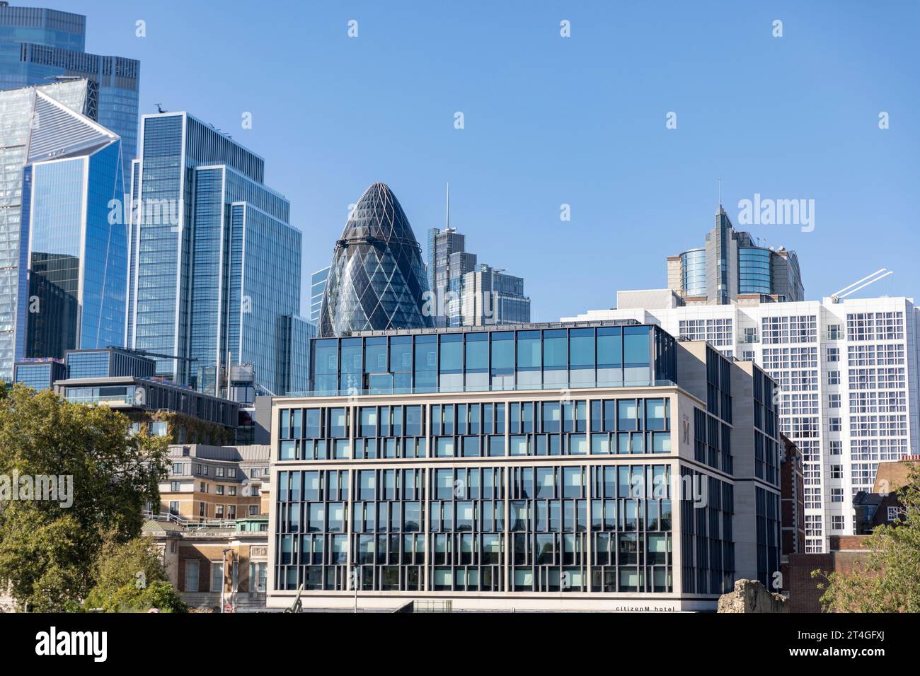 City of London skyline and corporate office buildings, with The Gherkin ...