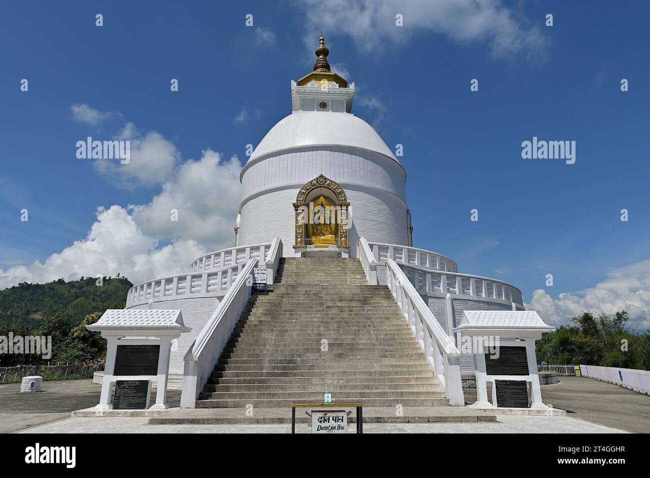 View of the Shanti Stupa, Peace Pagoda, a Buddhist monument located on ...