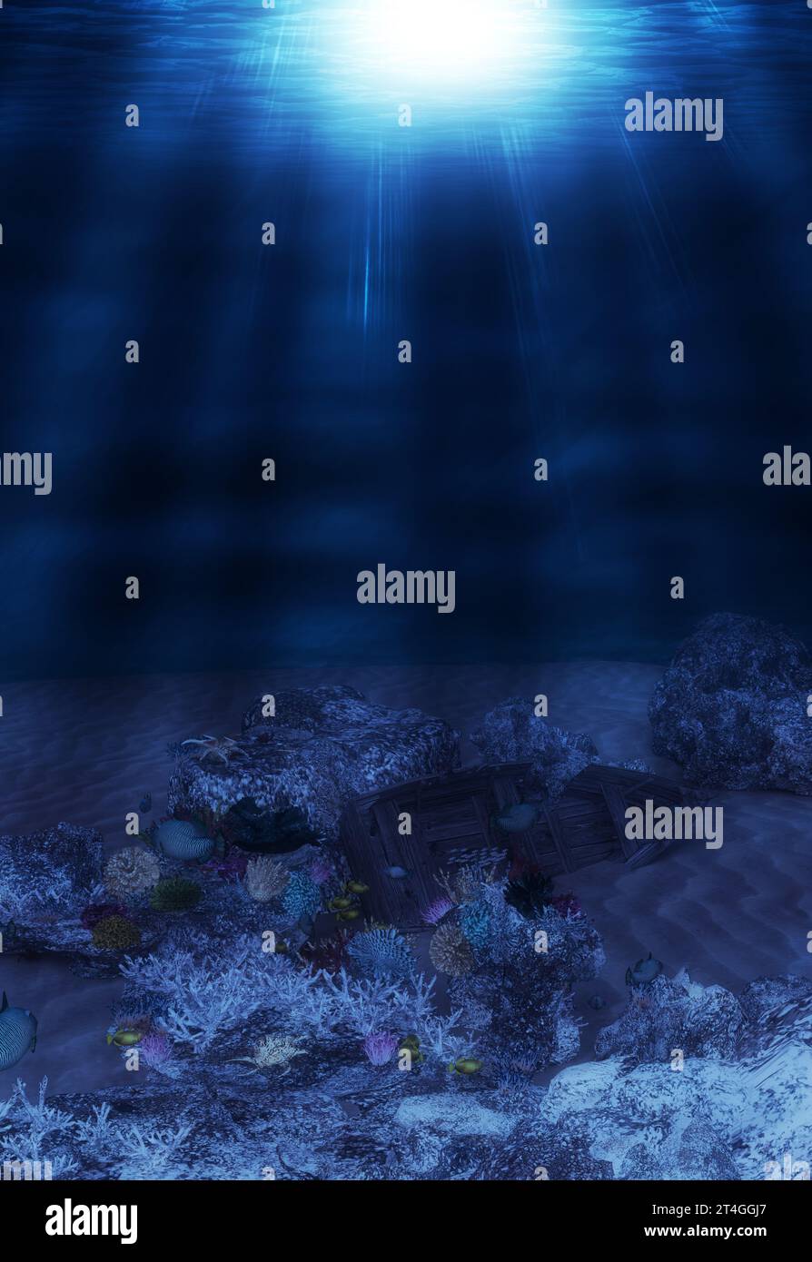 Dark underwater scene with coral reef, 3D Illustration Stock Photo - Alamy