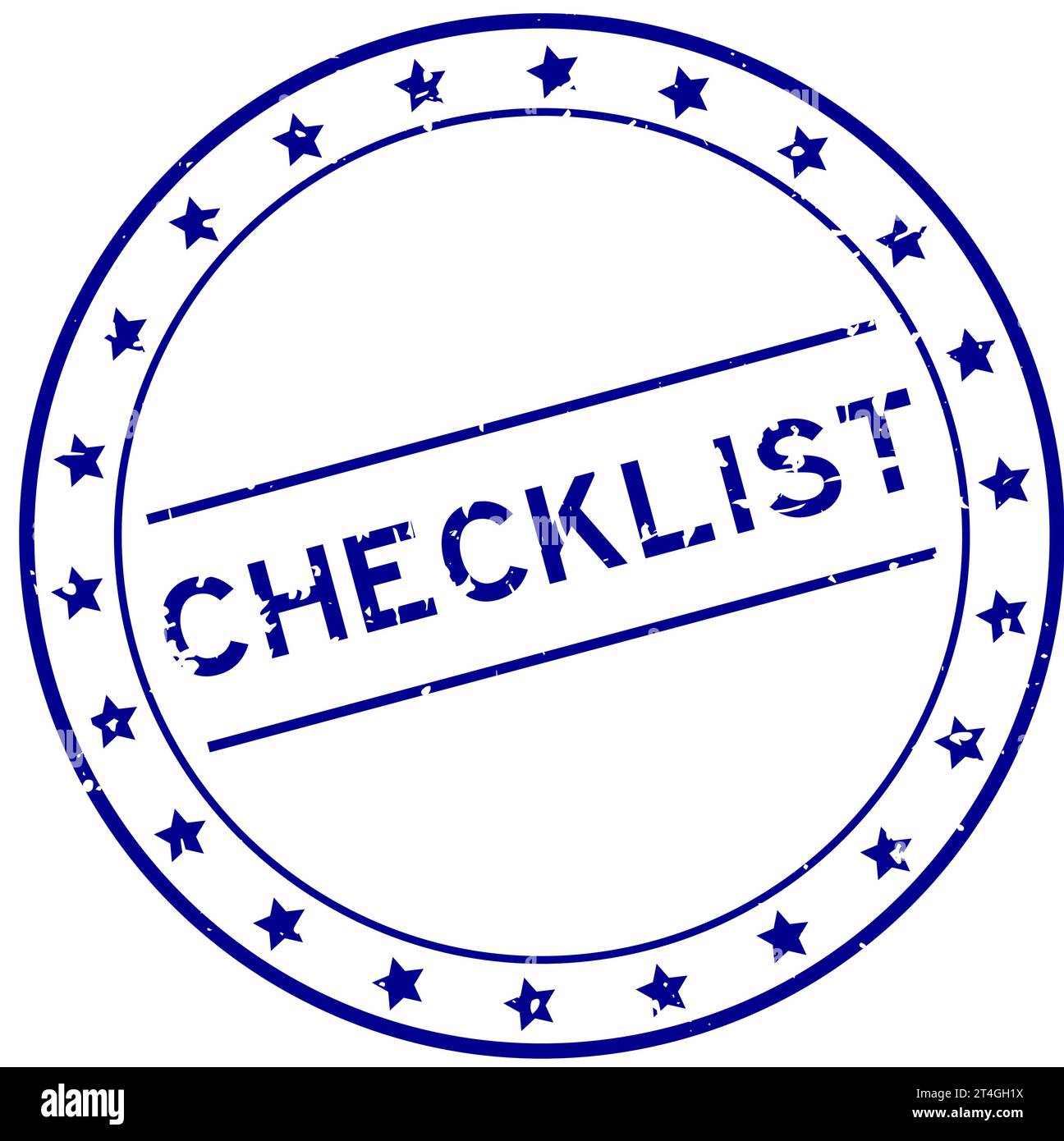 Grunge blue checklist word round rubber seal stamp on white background ...