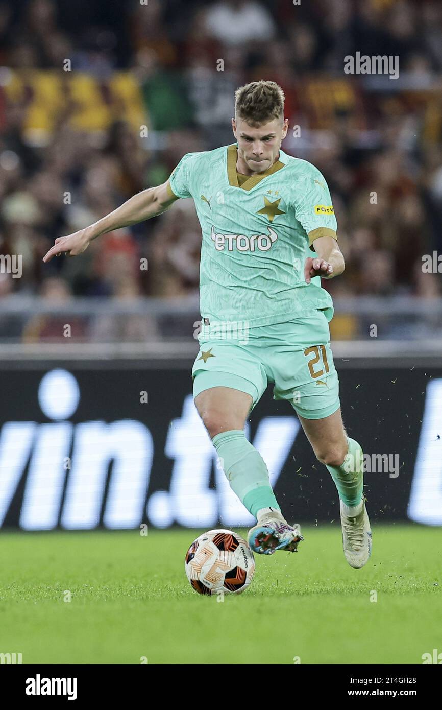 Rome, Italy. 26th Oct, 2023. Slavia Prague's Czech midfielder David ...