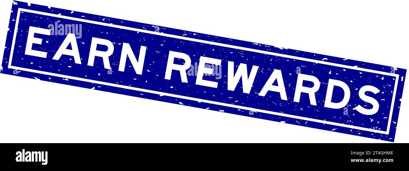 Grunge blue earn rewards word square rubber seal stamp on white ...