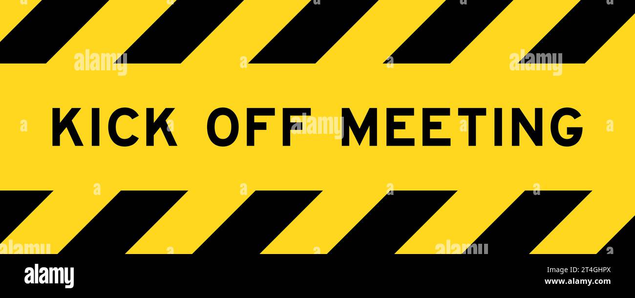 Yellow and black color with line striped label banner with word kick ...