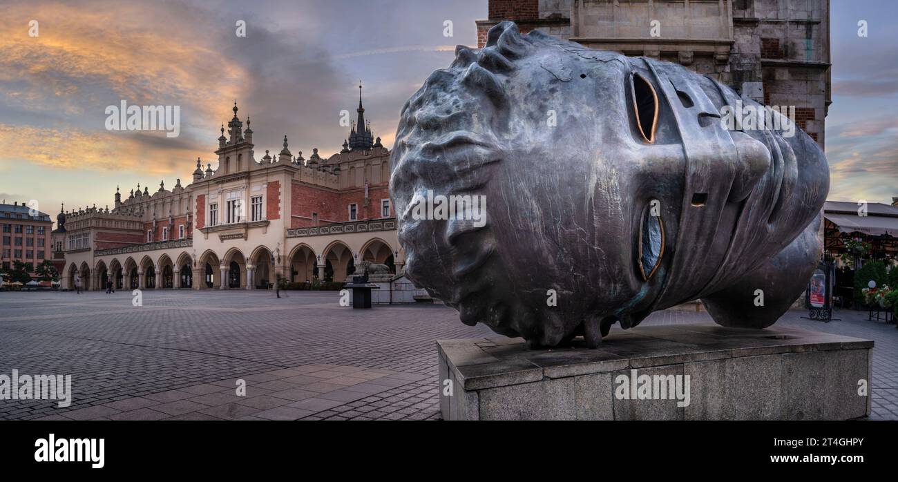 A sculpture 'Eros Bendato' by Igor Mitoraj with a view of an empty ...