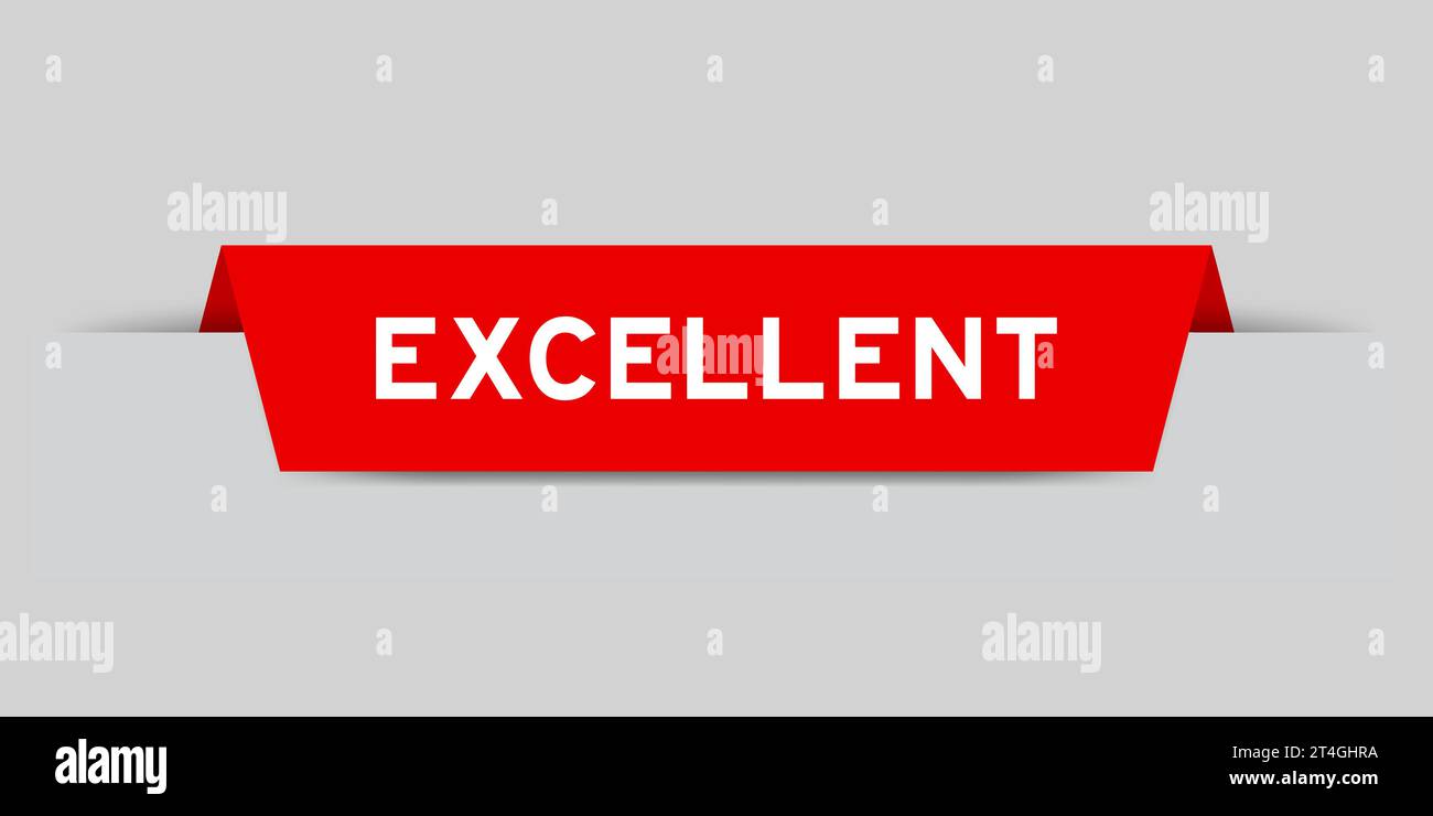 Red color inserted label with word excellent on gray background Stock ...