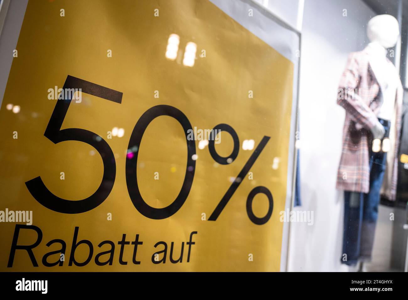 Berlin, Germany. 31st Oct, 2023. A discount sign stands in the window ...