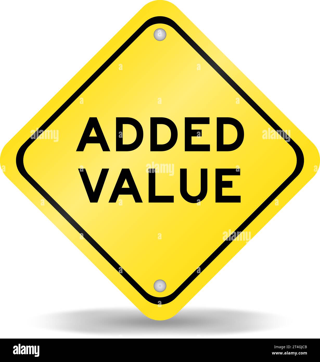 Yellow color transportation sign with word added value on white ...