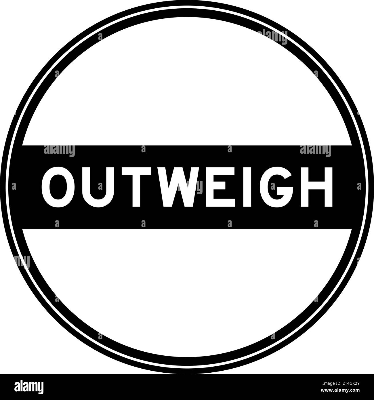 Black color round seal sticker in word outweigh on white background ...