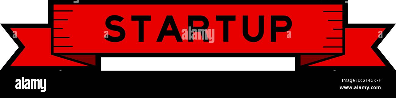 Ribbon label banner with word startup in red color on white background ...