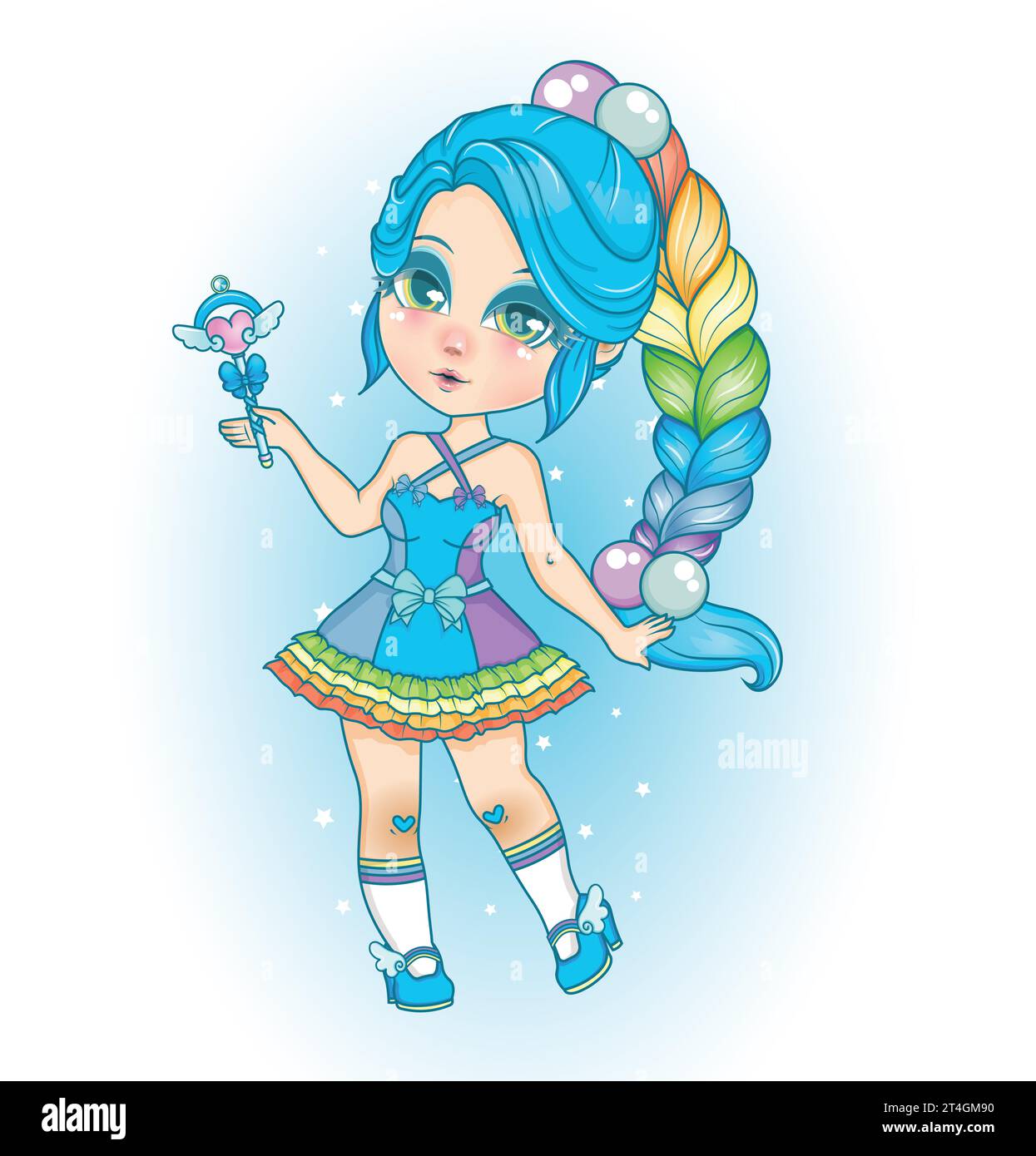 Rainbow colored hair blue color girl Royalty Free Vector Stock Vector ...