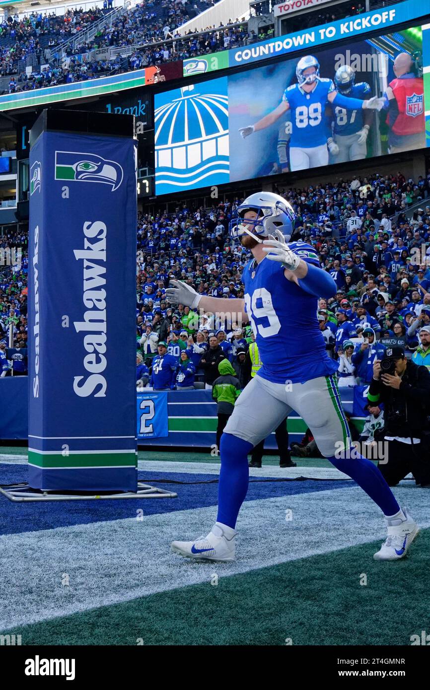Seattle Seahawks tight end Will Dissly (89) runs onto the field before ...