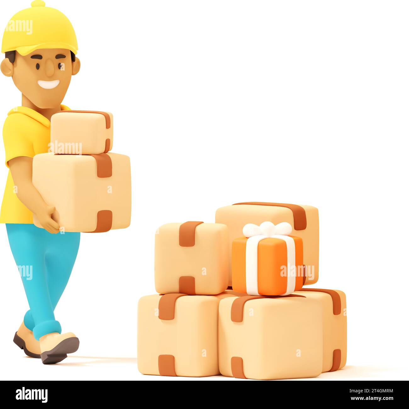 Vector Cartoon Warehouse Worker or Courier Carrying Cardboard Boxes ...