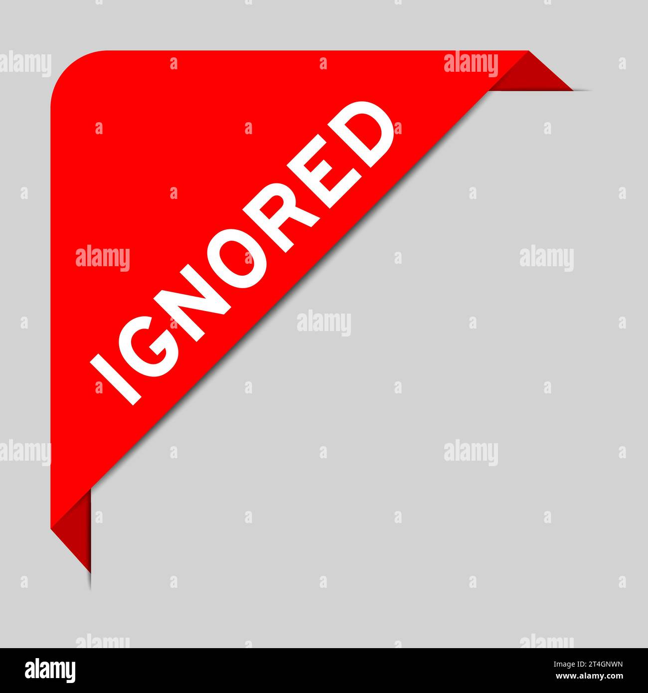 Red color of corner label banner with word ignored on gray background ...