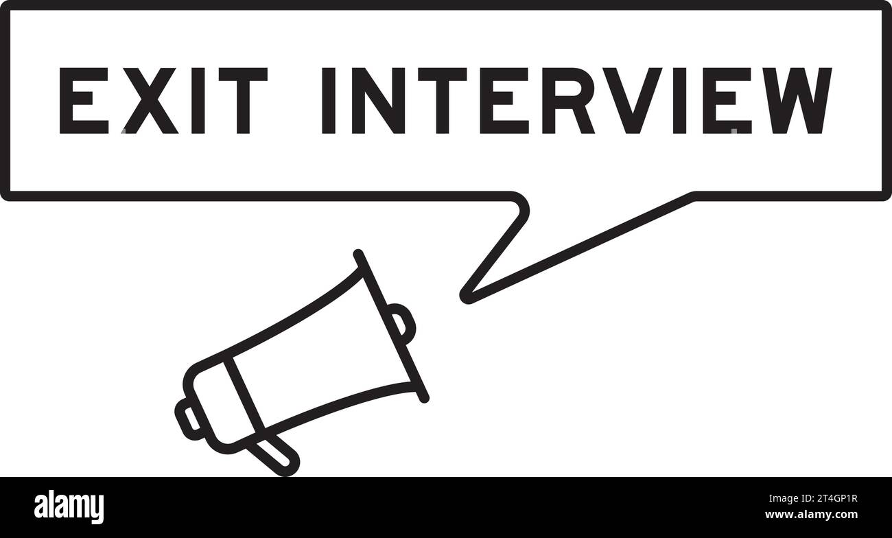 Megaphone icon with speech bubble in word exit interview on white ...