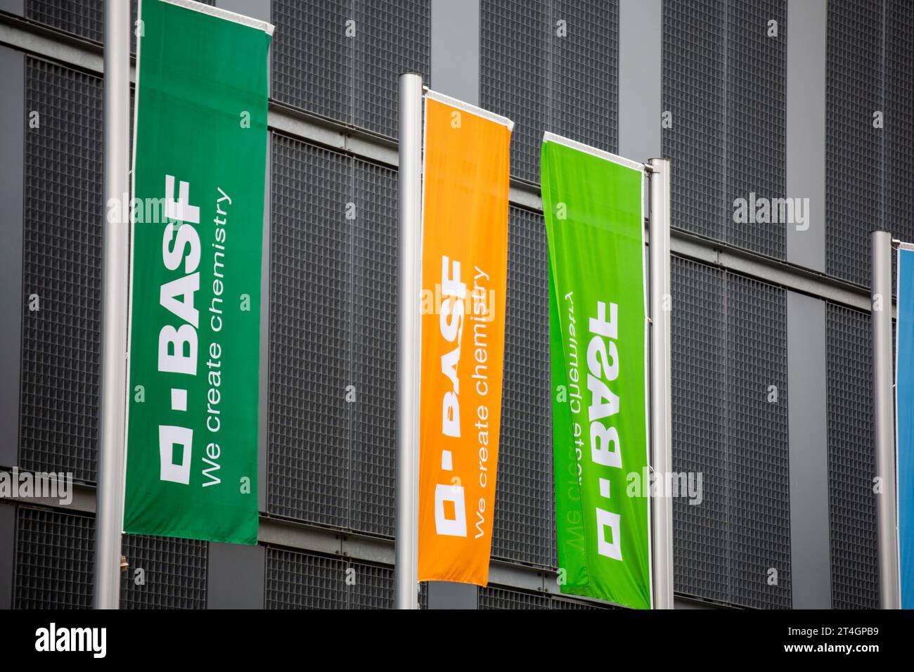 BASF flags in Ludwigshafen am Rhein (Ludwigshafen, Germany, October 30 ...