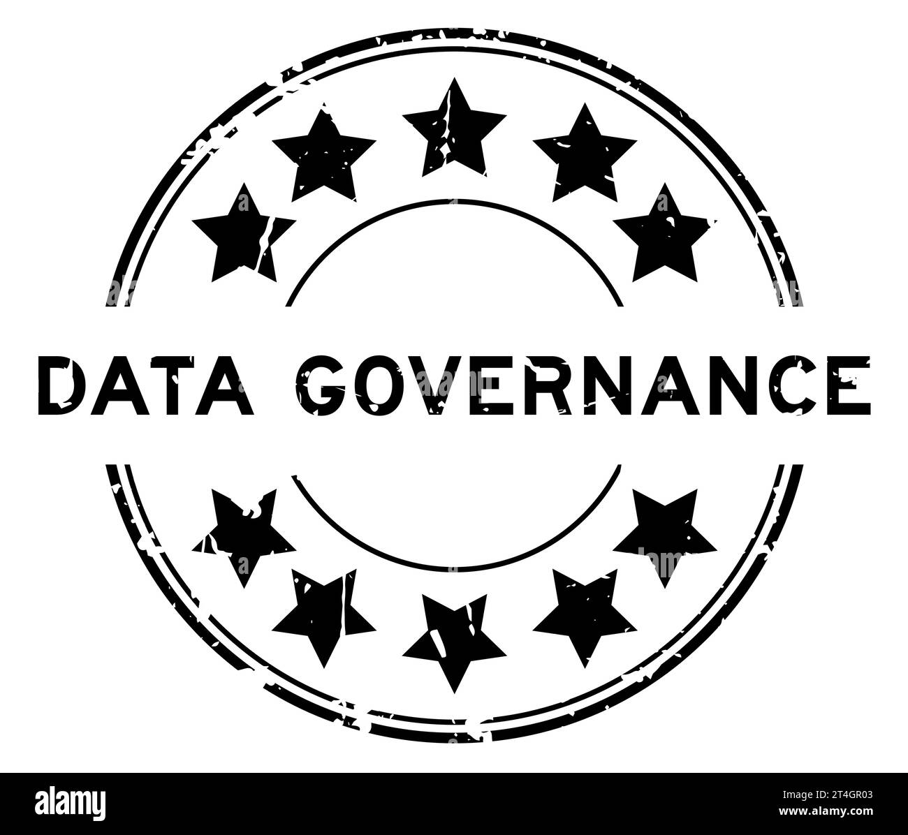 Grunge black word data governance with star icon round rubber seal stamp on white background ...