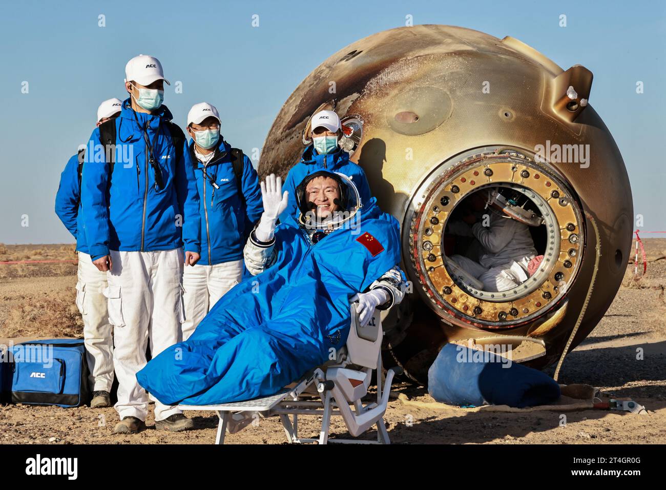 Dongfeng Landing Site. 31st Oct, 2023. Astronaut Gui Haichao is out of ...