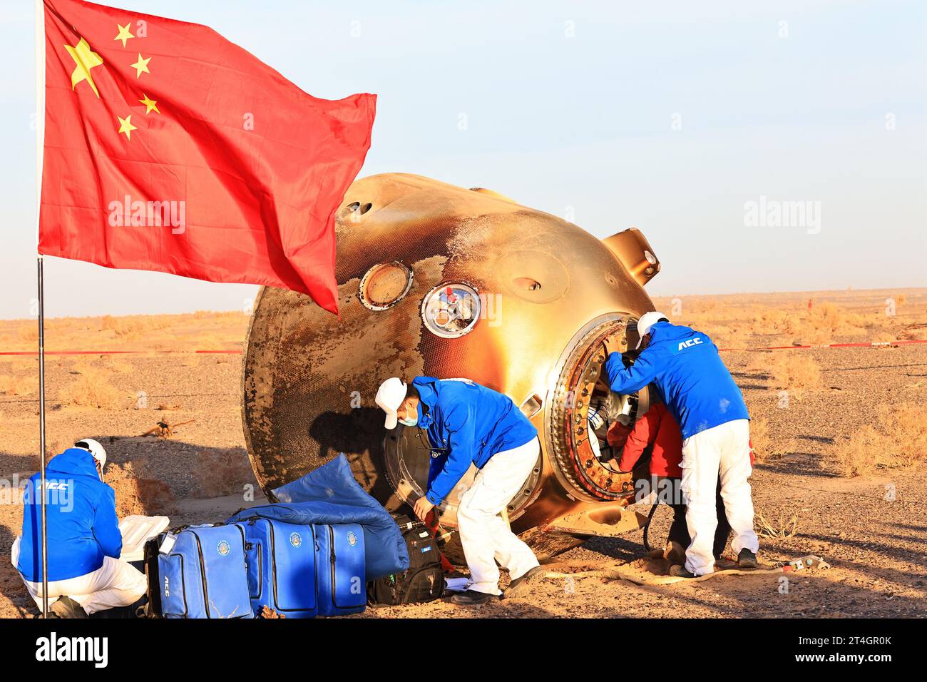 Dongfeng Landing Site. 31st Oct, 2023. The return capsule of the Shenzhou-16 manned spaceship ...