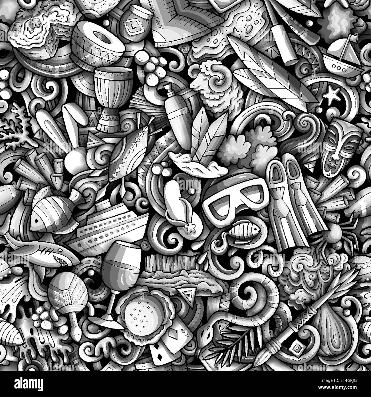 Cartoon doodles Australia seamless pattern. Backdrop with Australian ...