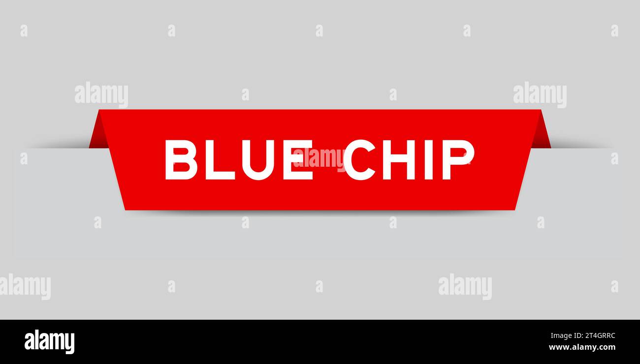 Red color inserted label with word blue chip on gray background Stock ...