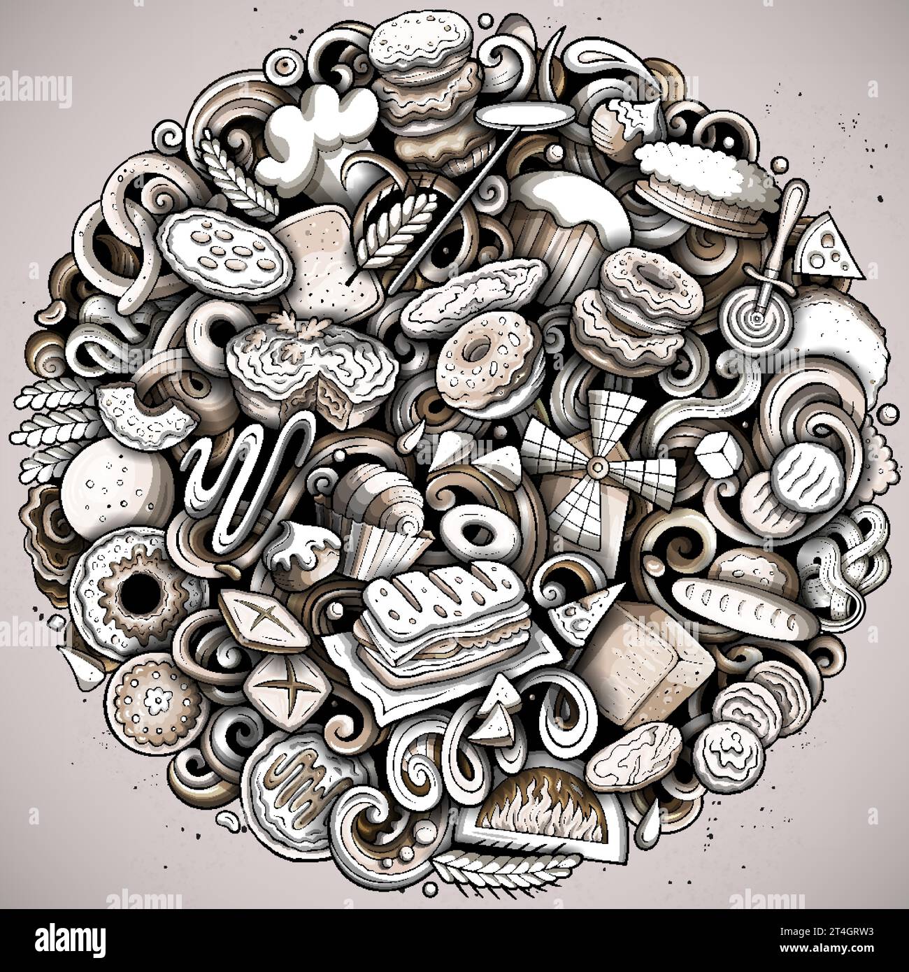 Cartoon vector Bakery doodle illustration features a variety of ...