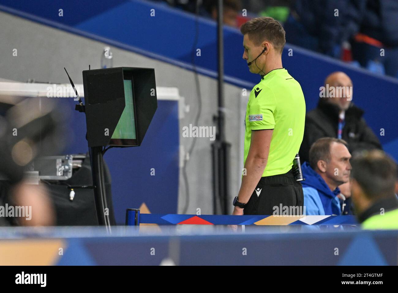 German referee Tobias Stieler pictured checking the VAR screen during a ...