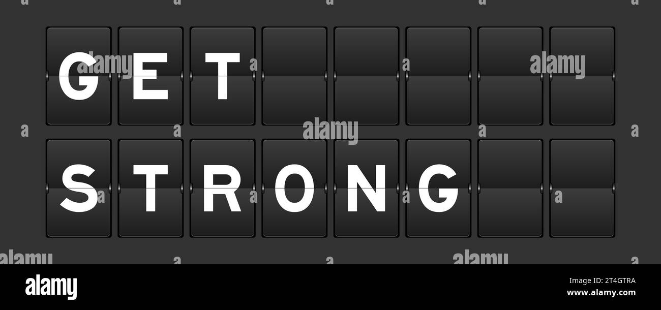 Black color analog flip board with word get strong on gray background ...