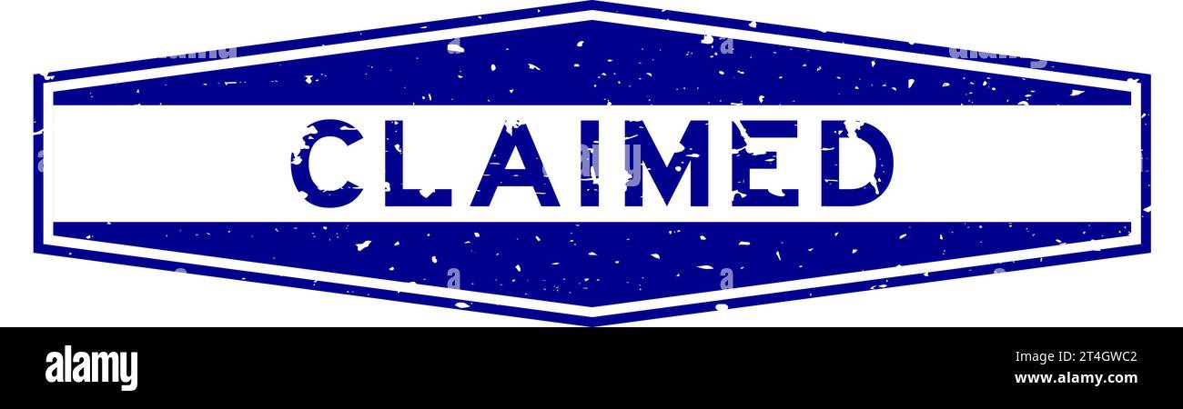 Grunge blue claimed word hexagon rubber seal stamp on white background ...