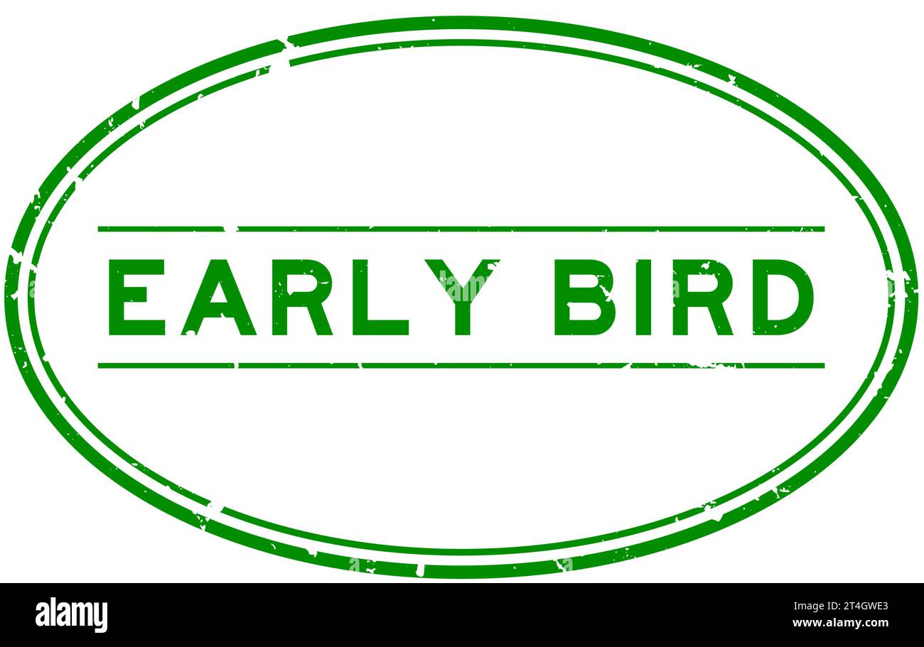 Grunge green early bird word rubber seal stamp on white background ...
