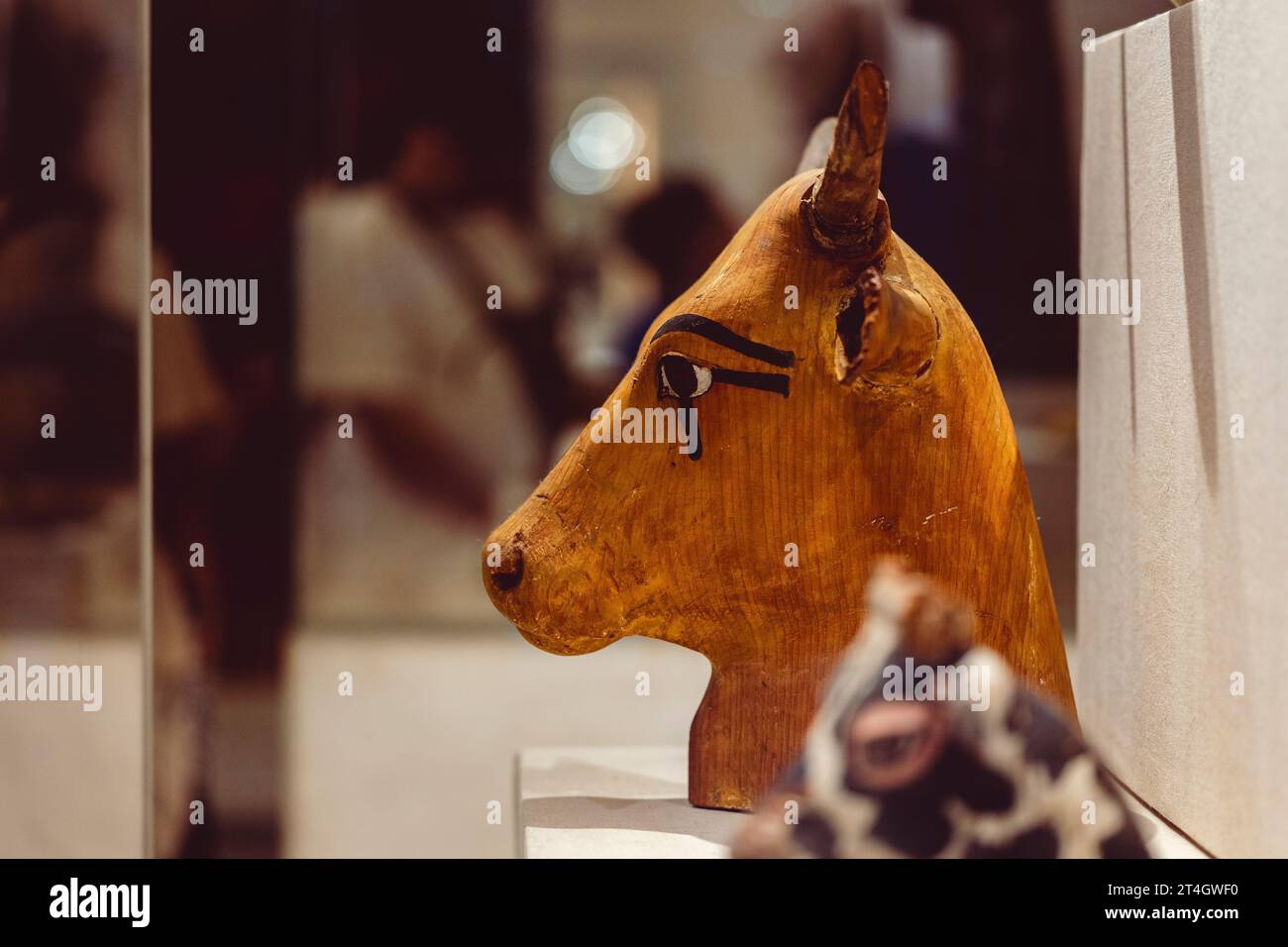 An ancient Egyptian artifact sculpture on display in a museum, in Cairo ...