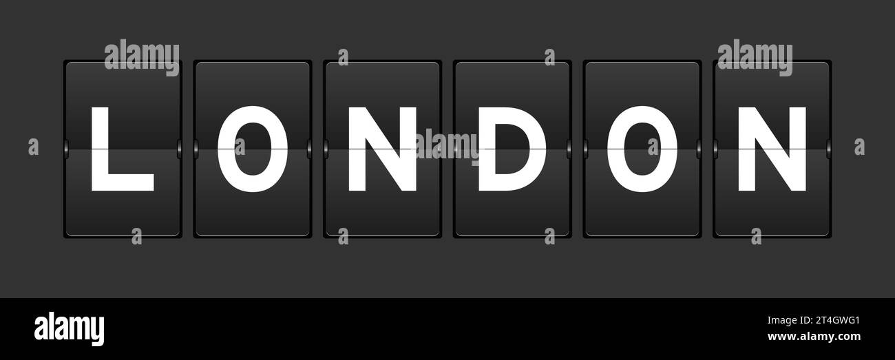 Black color analog flip board with word london on gray background Stock ...