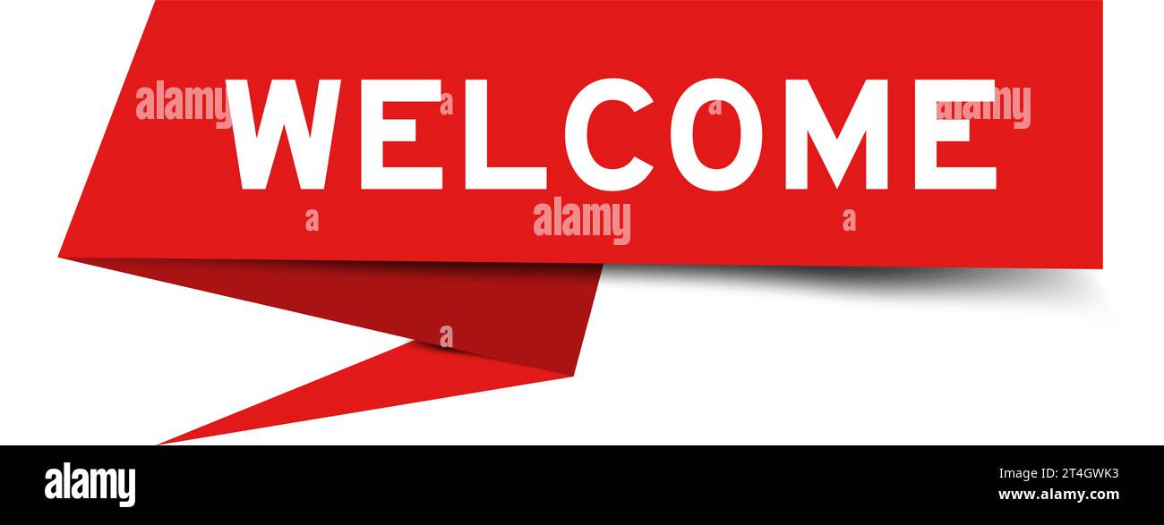 Red color speech banner with word welcome on white background Stock ...
