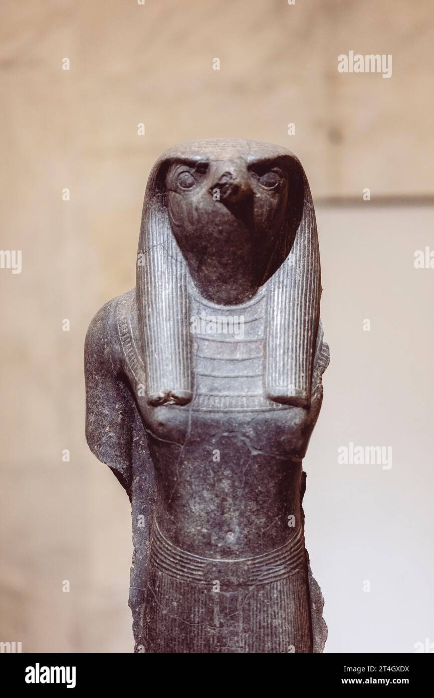 A museum in Cairo, Egypt with a statue of the ancient Egyptian god Ra ...