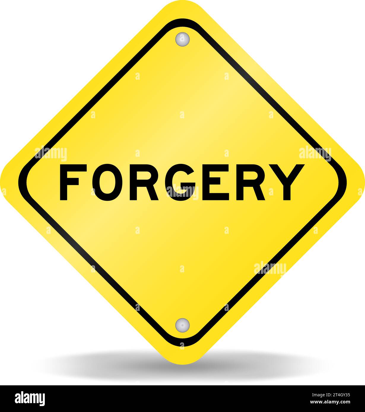 Yellow color transportation sign with word forgery on white background ...