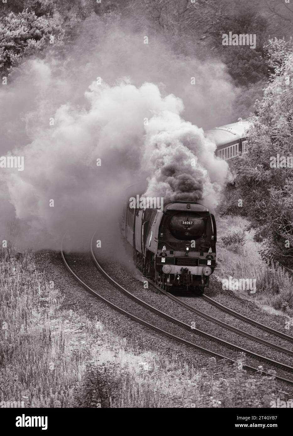 Steam Locomotive "Tangmere", heading down the Carlise to Settle line at ...