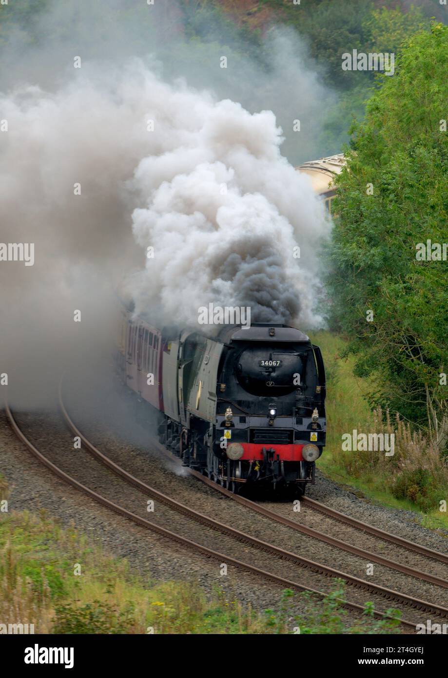 Steam Locomotive "Tangmere", heading down the Carlise to Settle line at ...