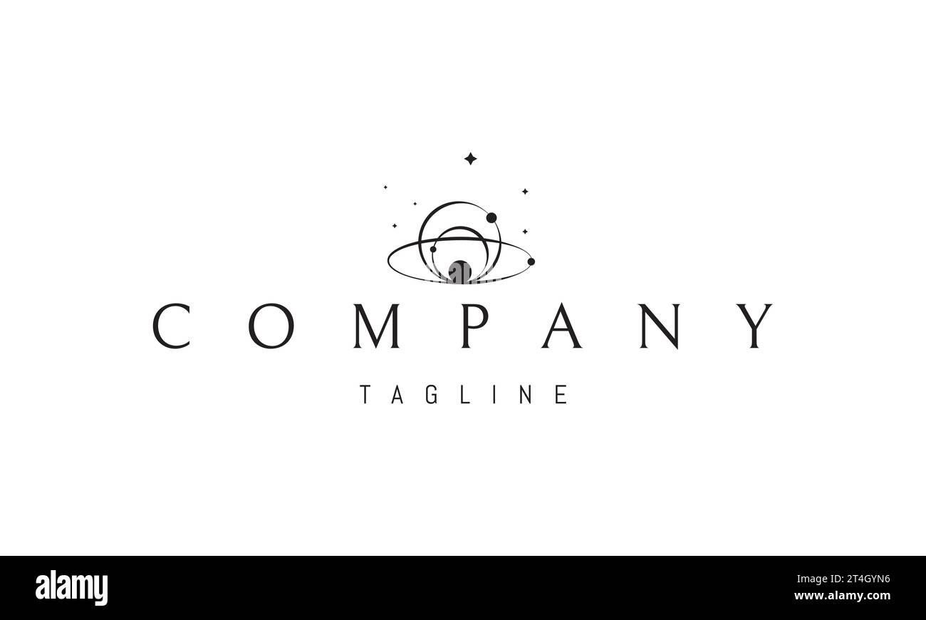 Vector logo with an abstract image of the solar system with orbits ...