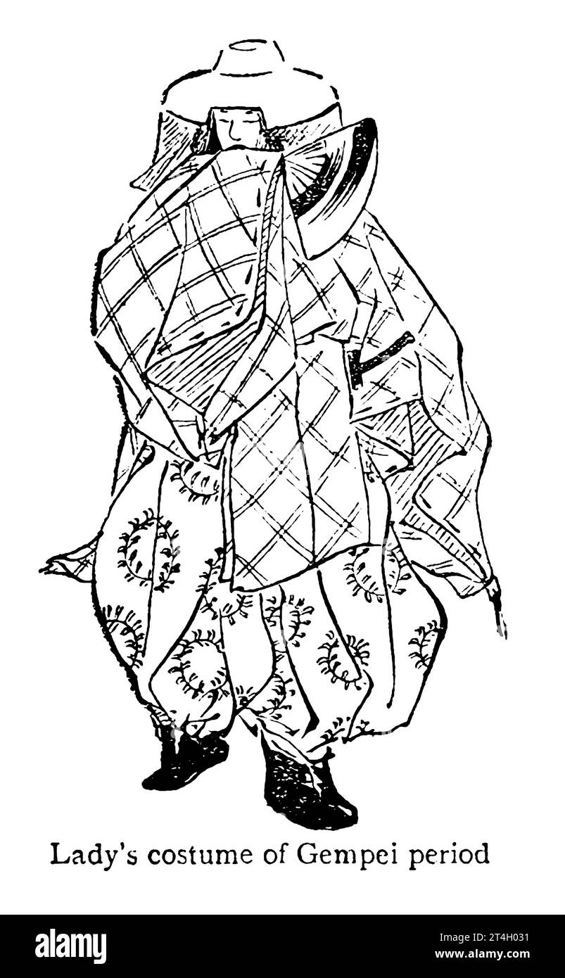 Lady's Costume of Gempei Period 12th century black and white ...