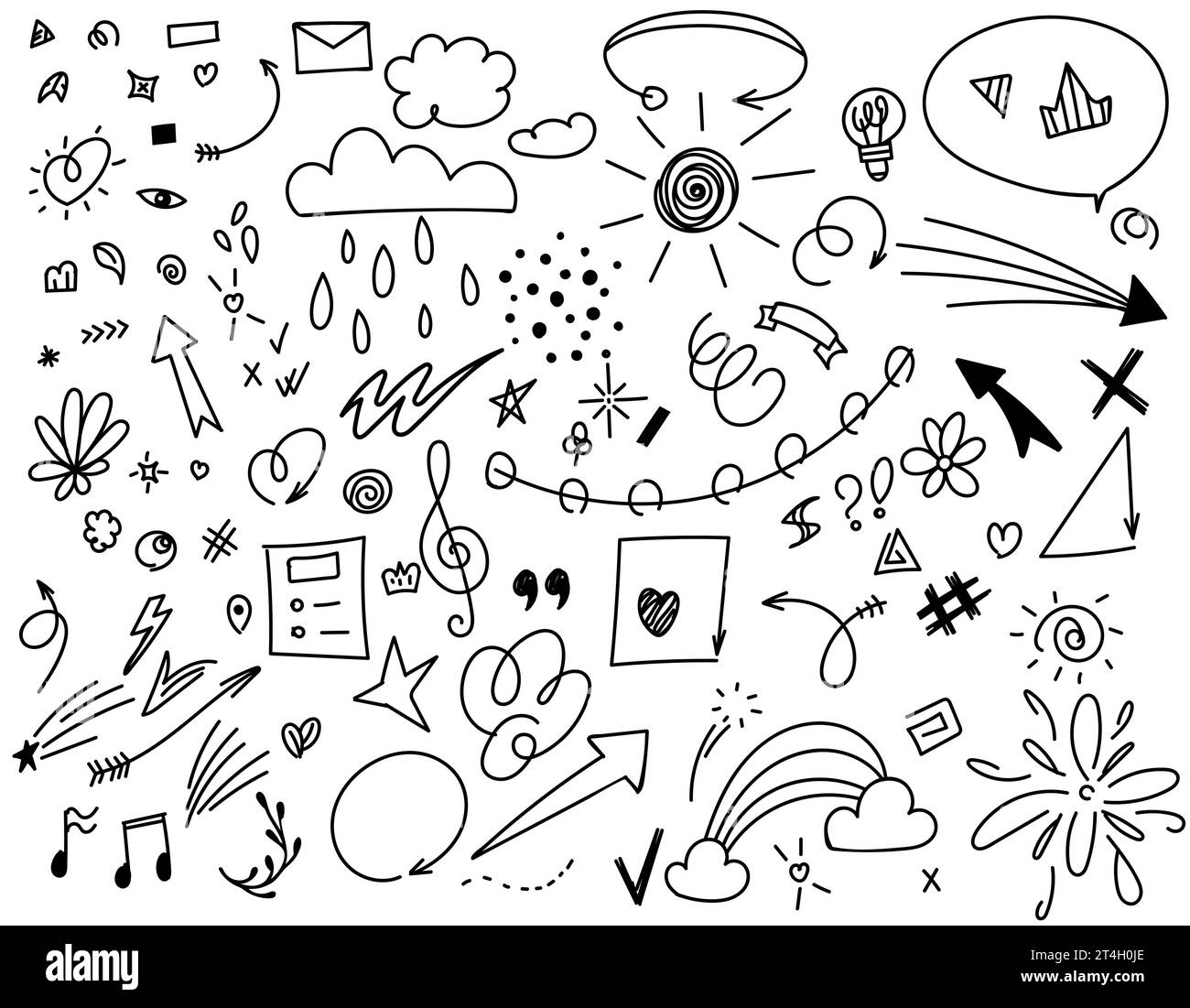 Sketch underline, doodle elements, accent, arrow shapes set, nature ...