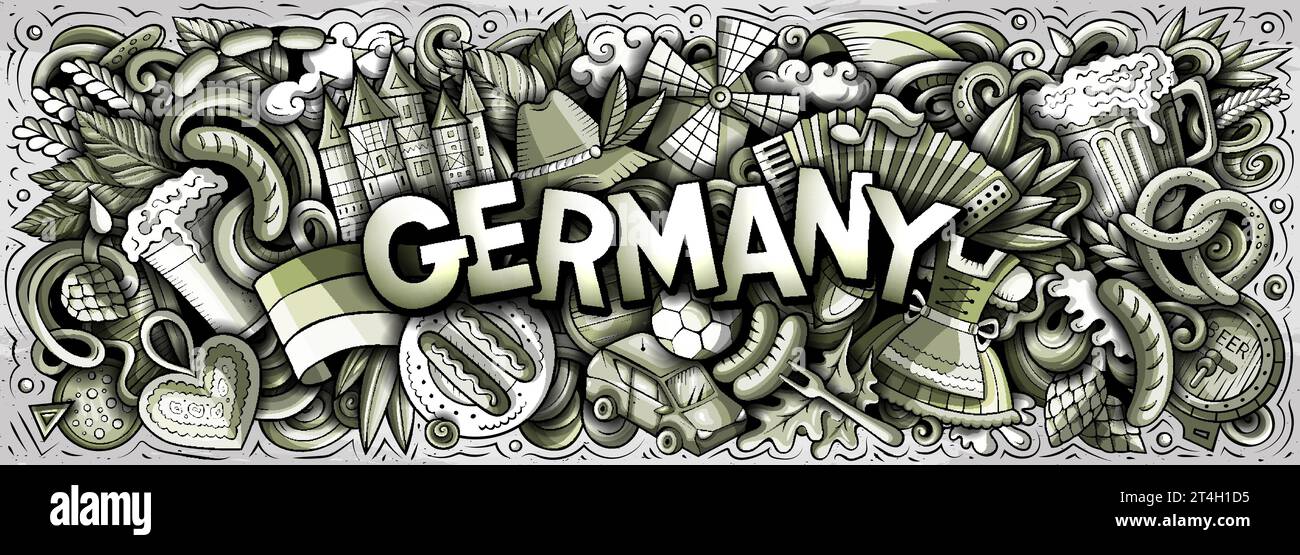 Vector illustration with Germany theme doodles. Monochrome banner ...