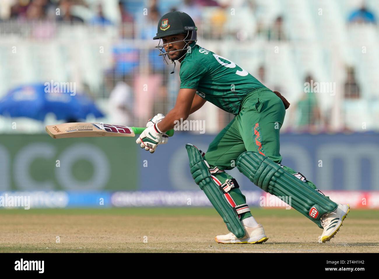Bangladesh's Najmul Hossain Shanto plays a shot during the ICC Men's ...