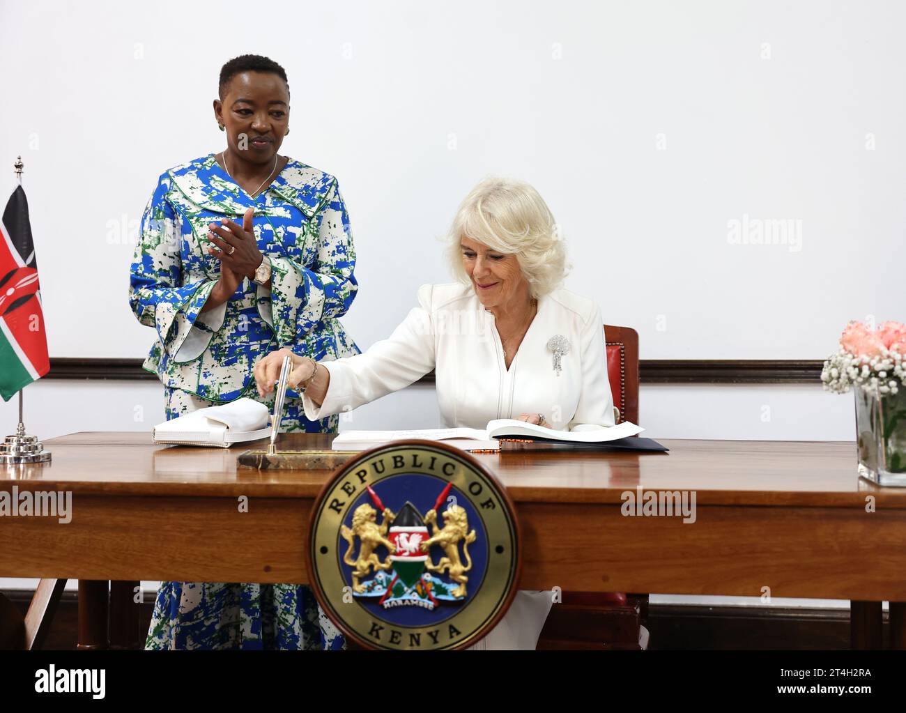 Queen Camilla during a bilateral meeting with the First Lady of Kenya ...