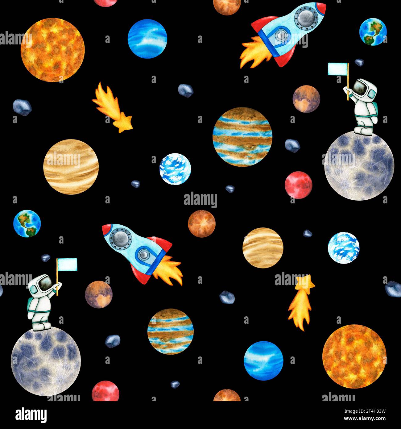 Seamless pattern galaxy with planets clip art. Cute Astronaut and ...