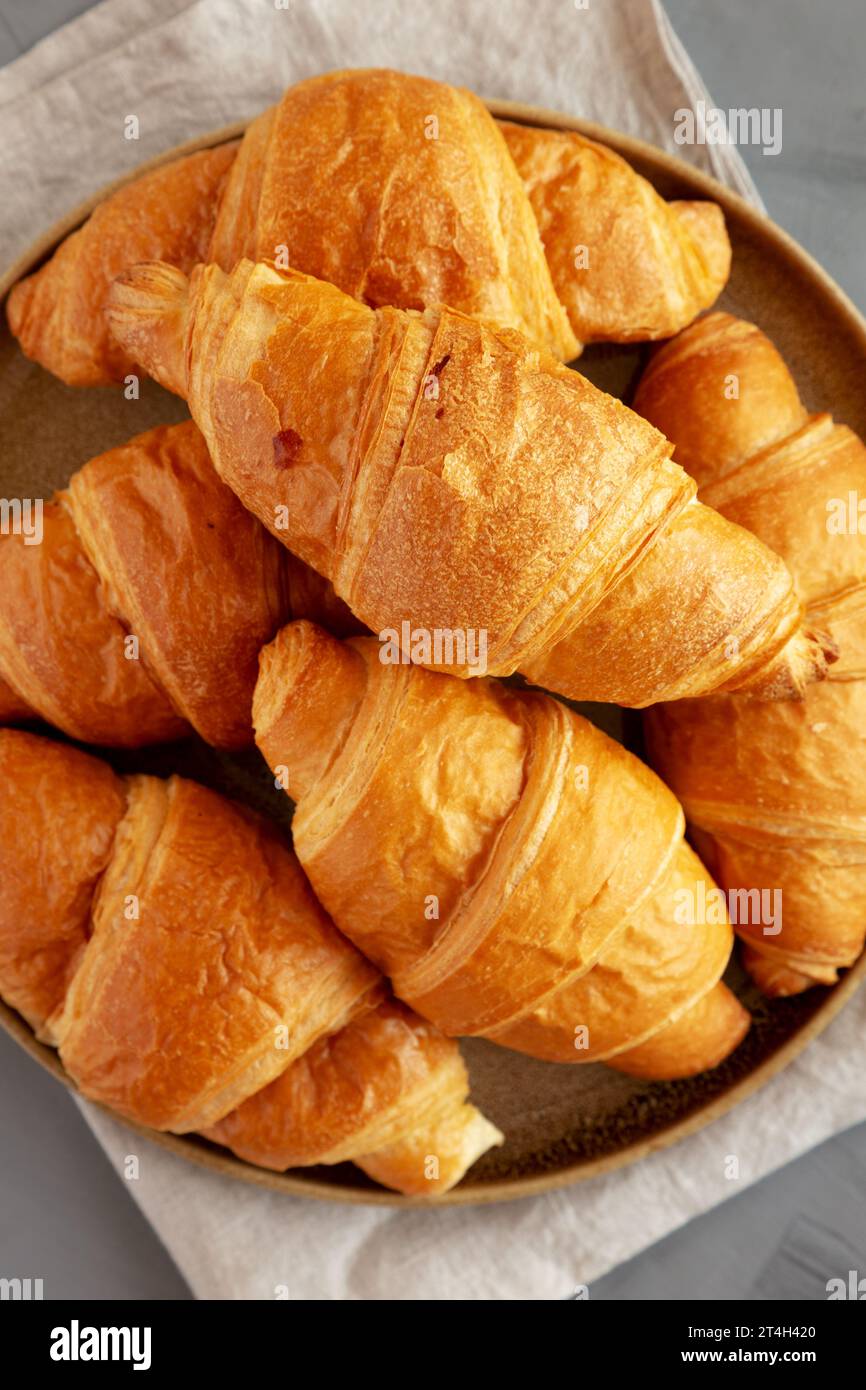 Homemade Croissants on a Plate, top view. Flat lay, overhead, from ...