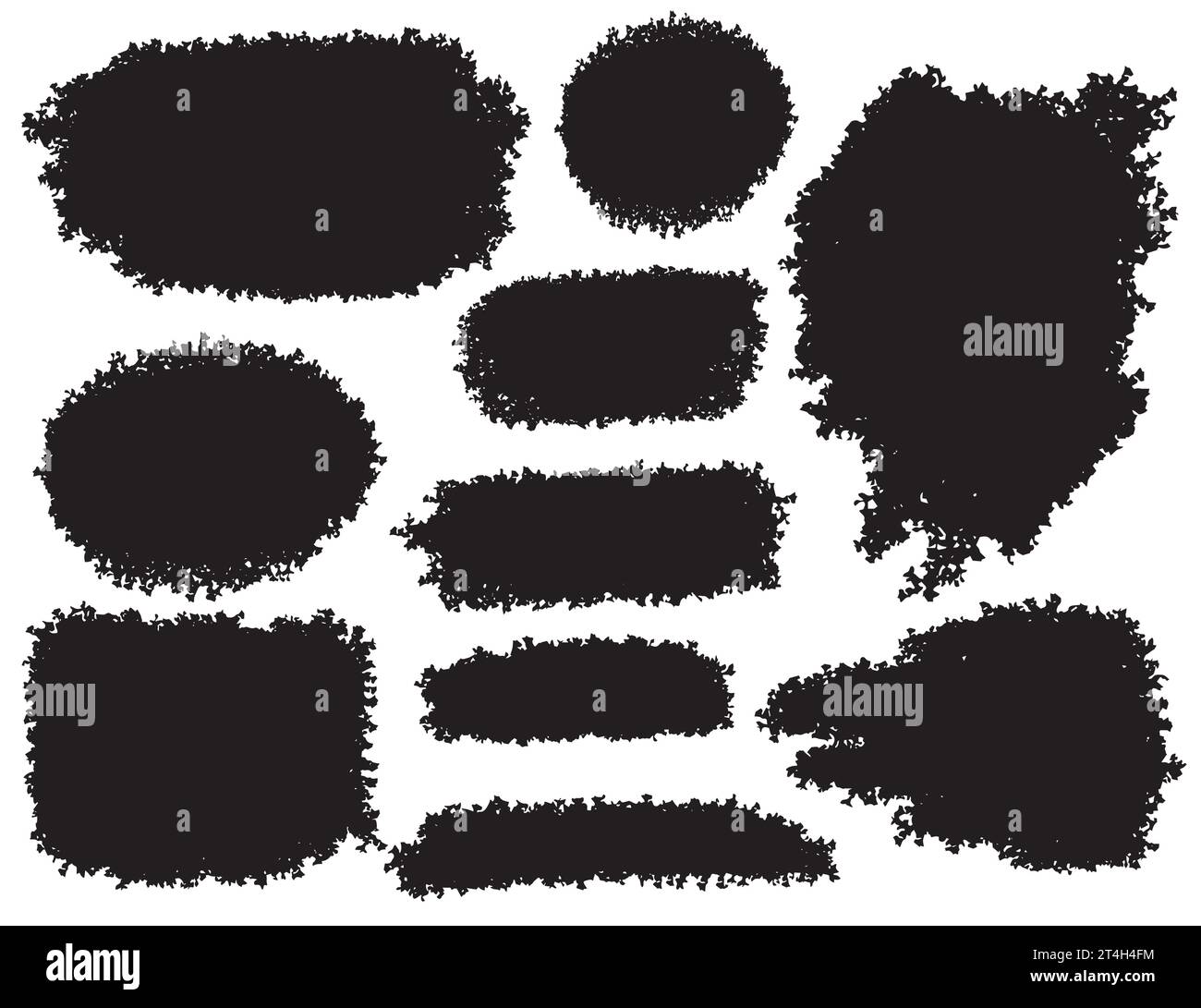 Vector black paint spots, rectangular and round ink brush strokes and ...